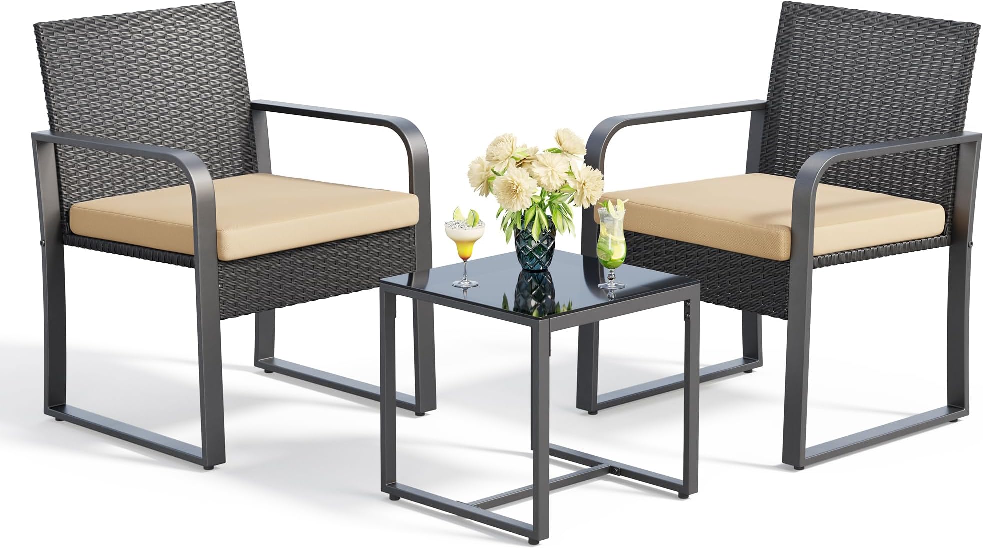 Gizoon - Juego de 3 piezas de bistró para patio, conversación de ratán al aire última ...