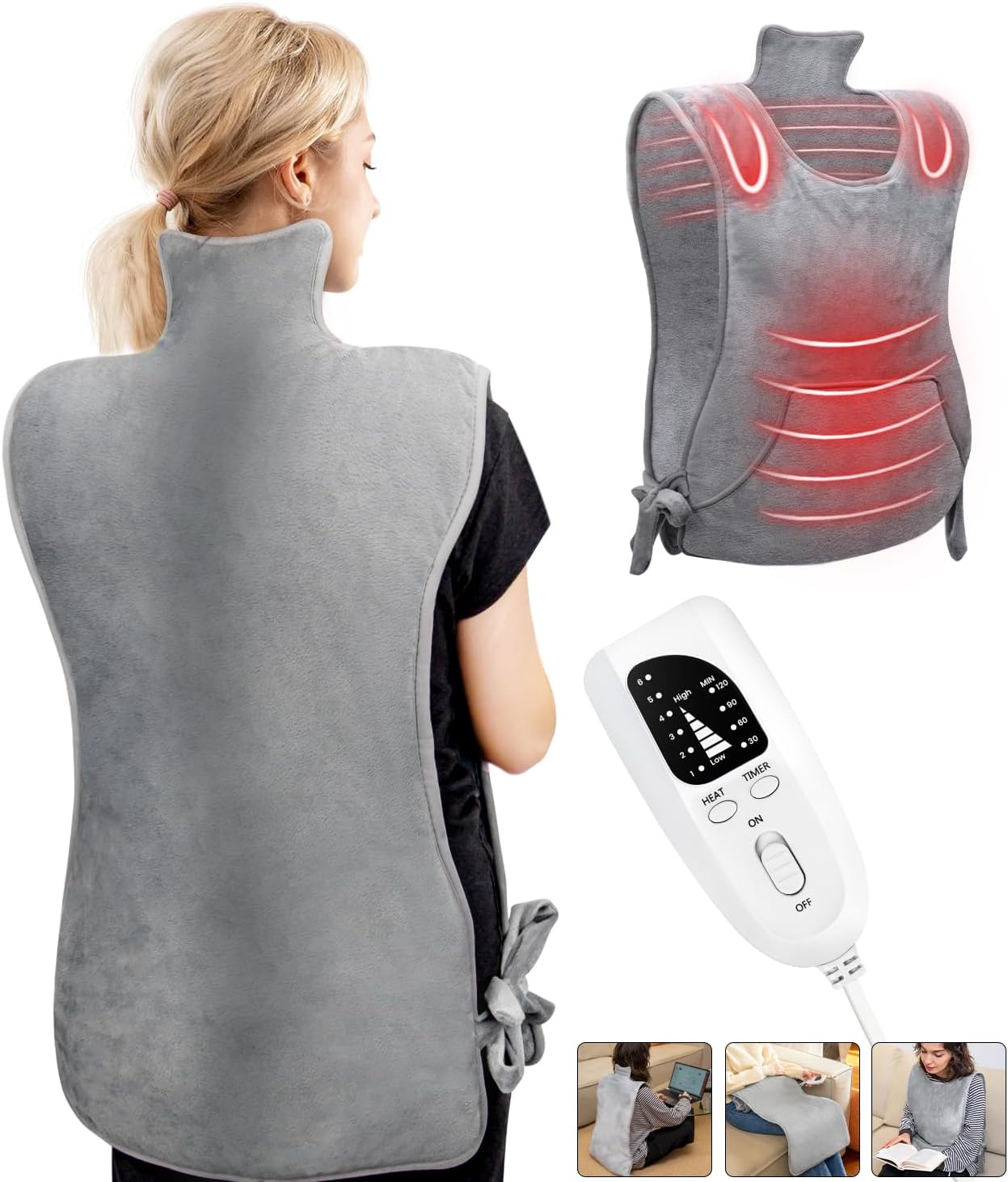 Amazon.com: FTOYIN Heating Pad for Cramps and Back Pain (Grey 54 * 16.5 ...