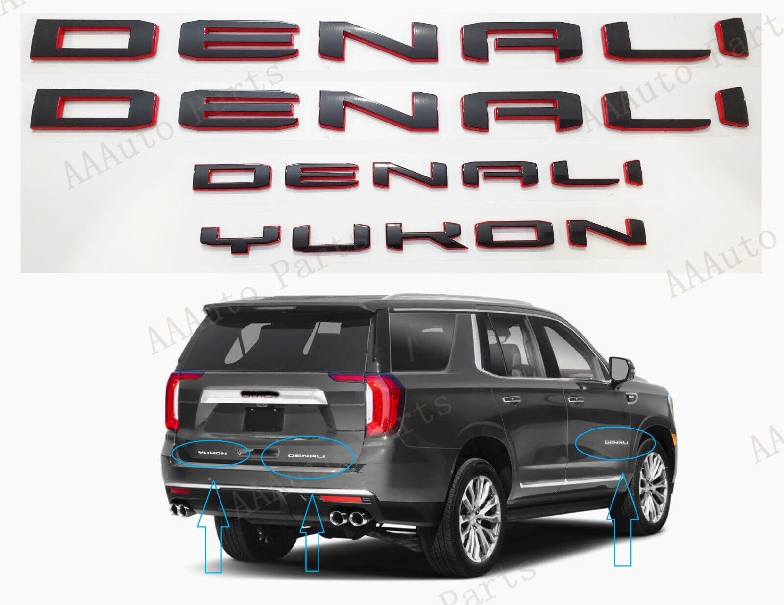Amazon.com: 4Pc Set Denali Yukon Emblems Fender Door Rear Tailgate ...
