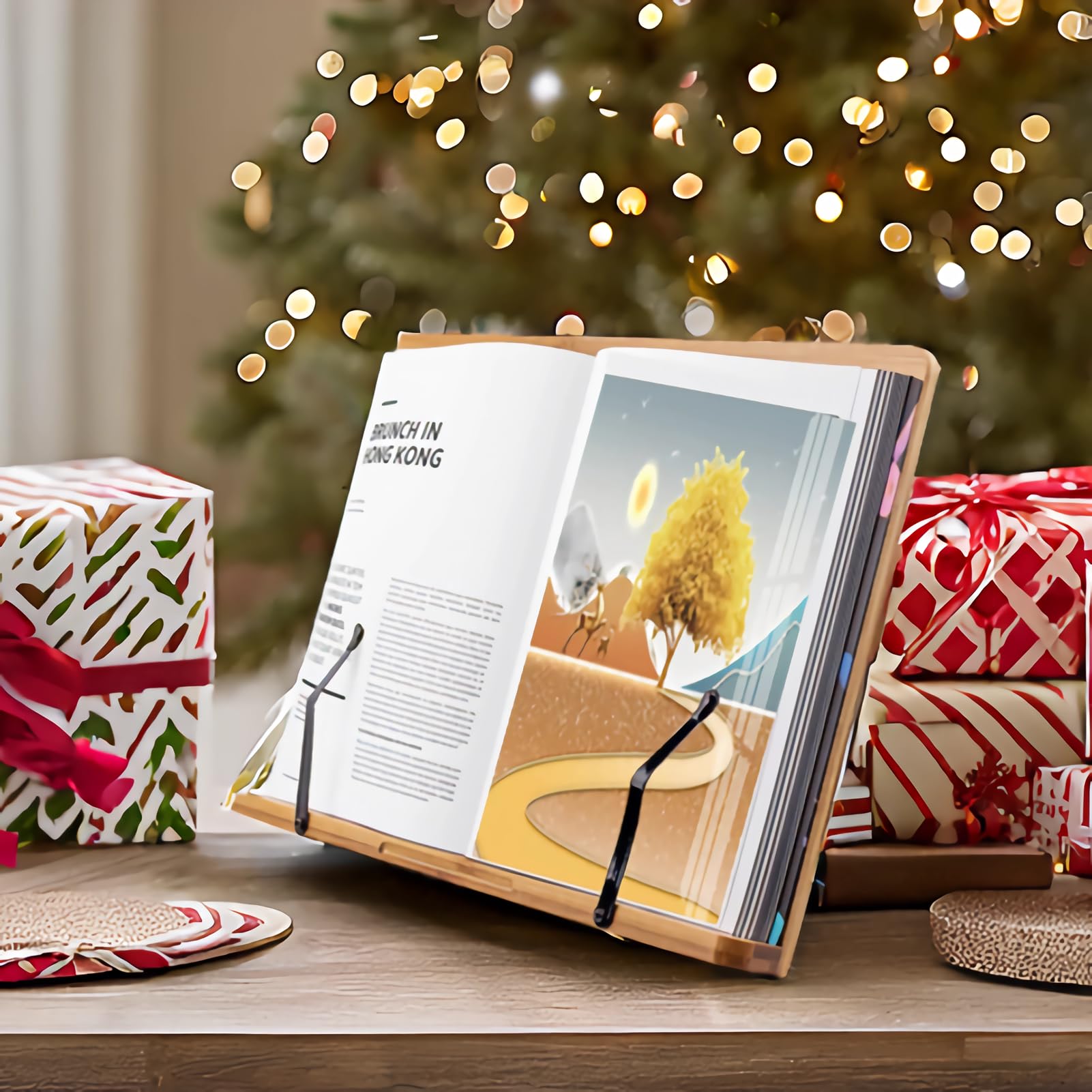 Amazon.com : Large 15 Inch Bamboo Textbook Book Stand for Large Books ...