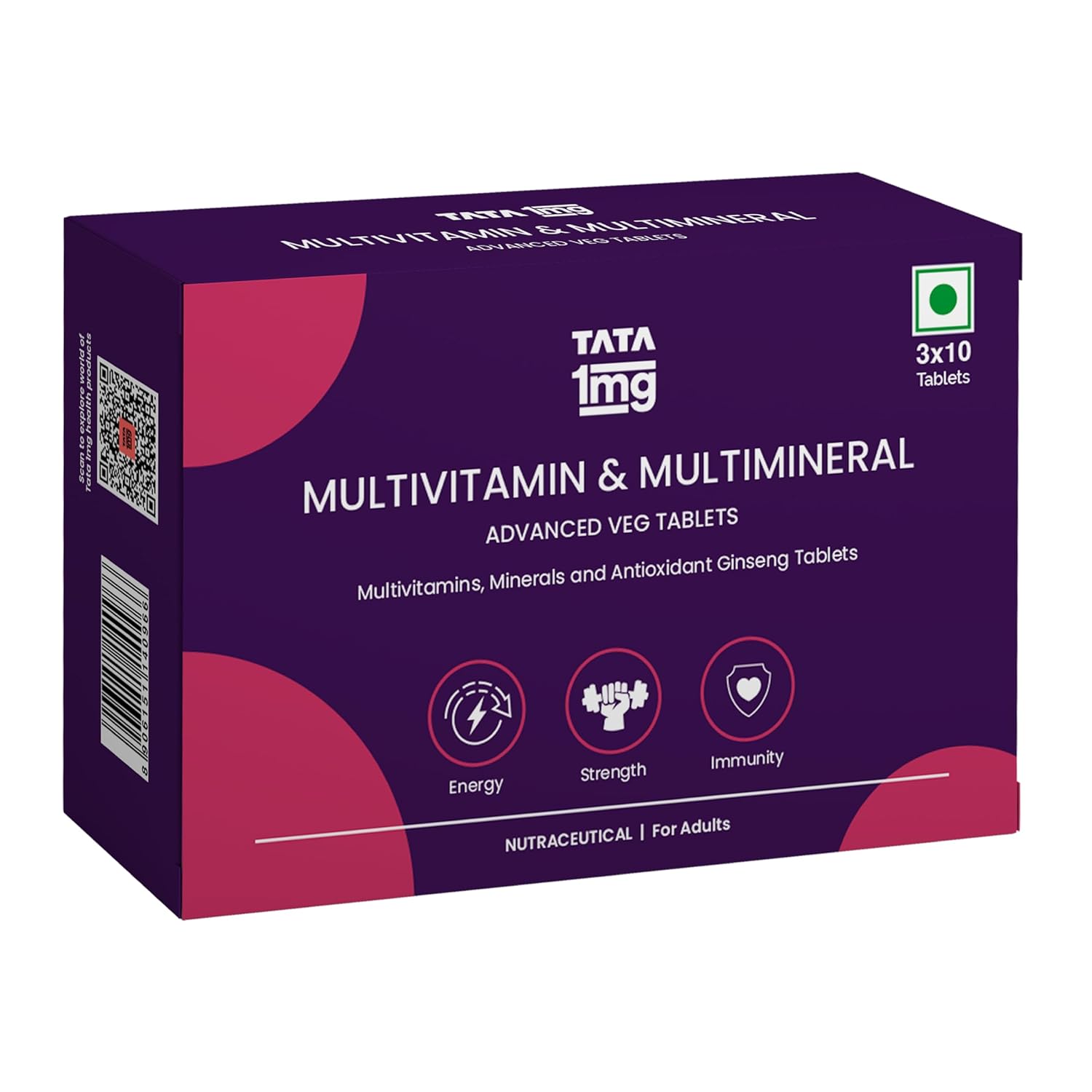 Tata 1mg Multivitamin Veg Tablet with Multimineral for Immunity, Energy ...