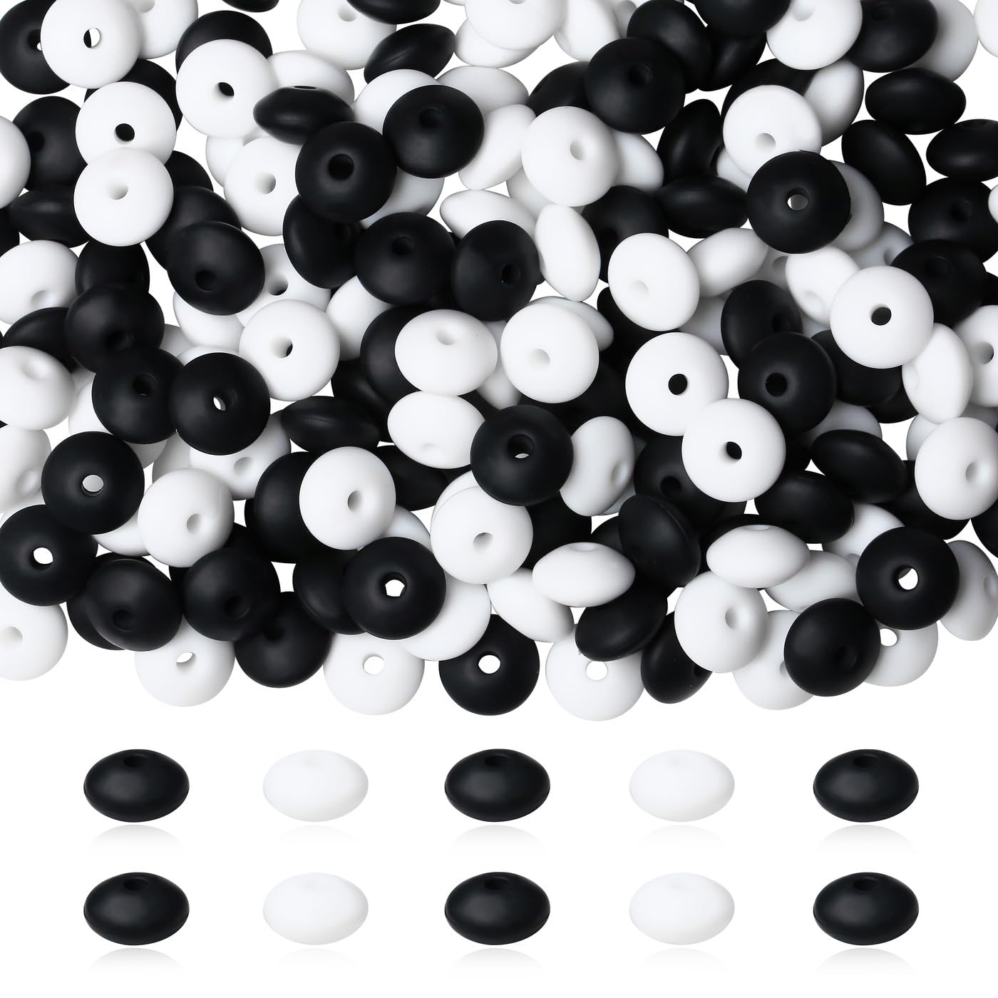 Amazon.com: NUKAYAI 200Pcs Silicone Lentil Beads, Black and White 12mm ...