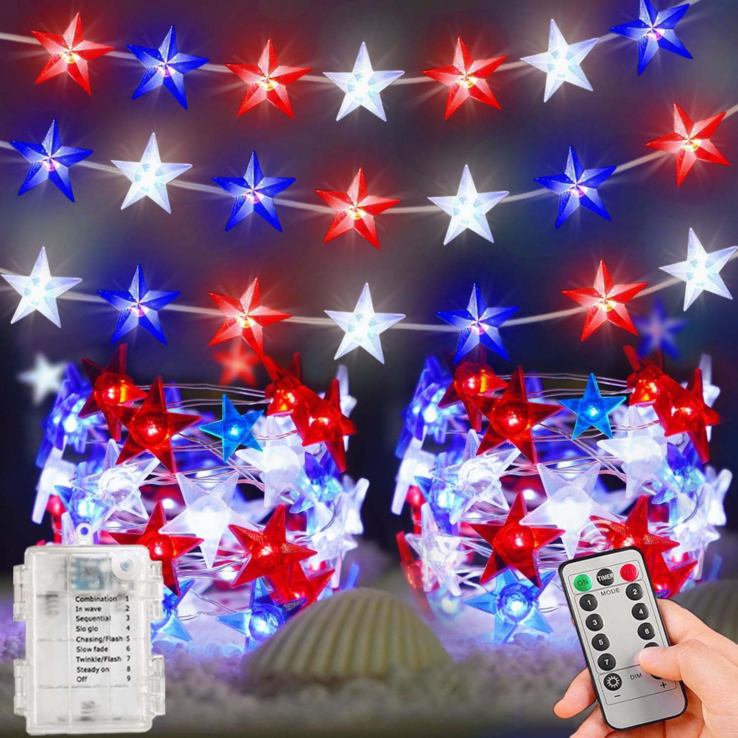 Amazon.com : 4th of July Lights Battery Operated Red White and Blue ...