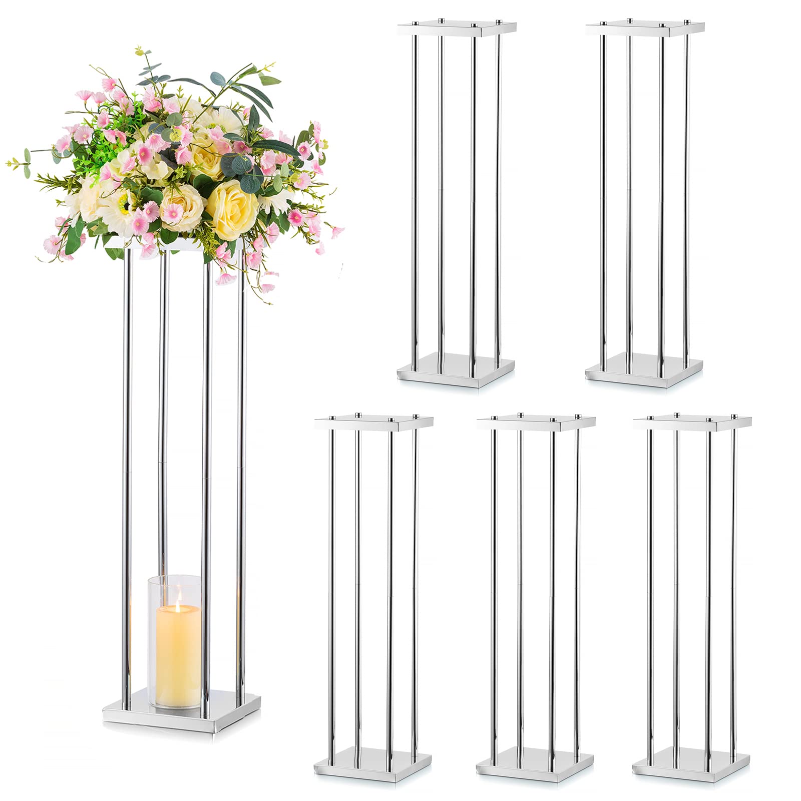Sziqiqi Silver Floral Centerpiece Riser Stand for Weddings Table Flower ...