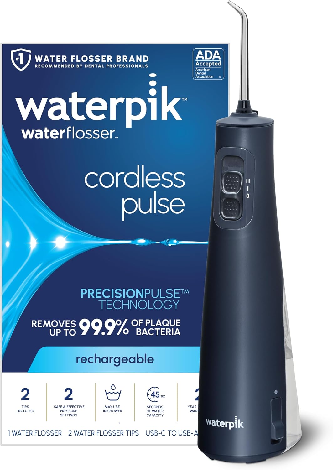 Waterpik Cordless Pulse Rechargeable Portable Water Flosser for Teeth ...
