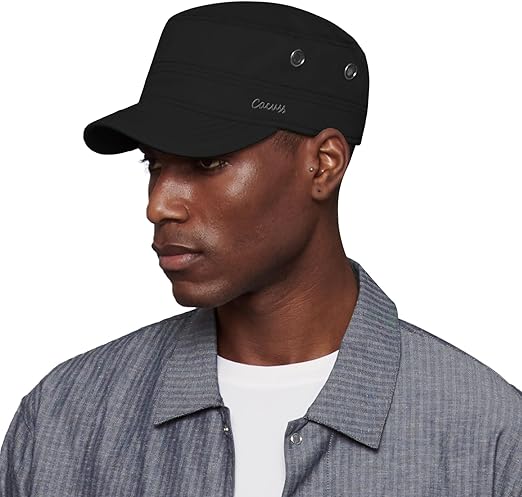 CACUSS Men's Cotton Army Cap Cadet Hat Military Flat Top Adjustable ...