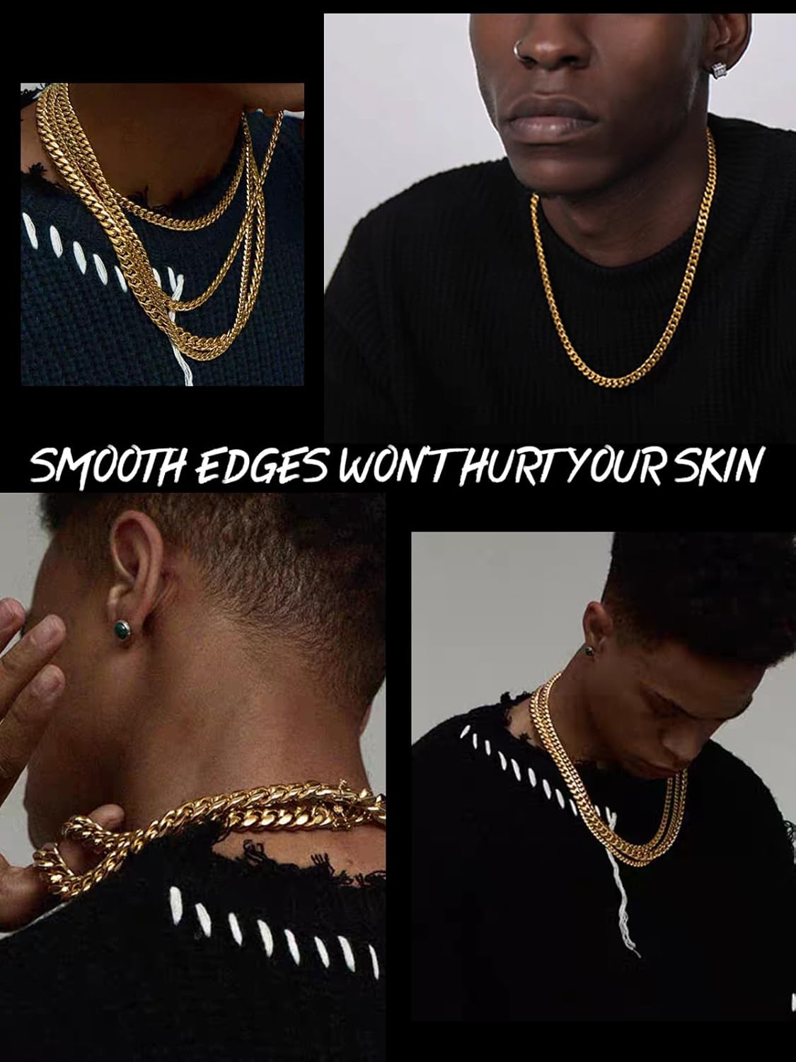 ChainsHouse Miami Cuban Link Chain Necklace for Men, 4.8mm/6mm/10mm/14mm Width, 14K Gold Plated ...