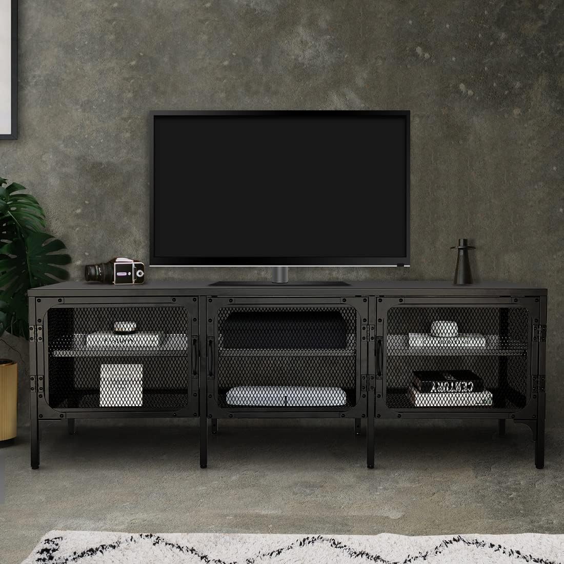 Amazon.com: Prohonbec Vintage Rivet Design TV Stand for TVs up to 65 ...