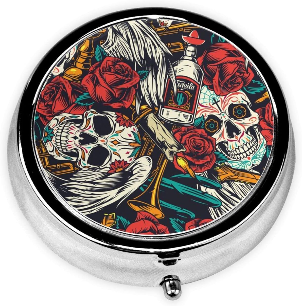 Amazon.com: Sugar Skull Rose Pill Box Small Daily Pill Box Organizer 3 ...