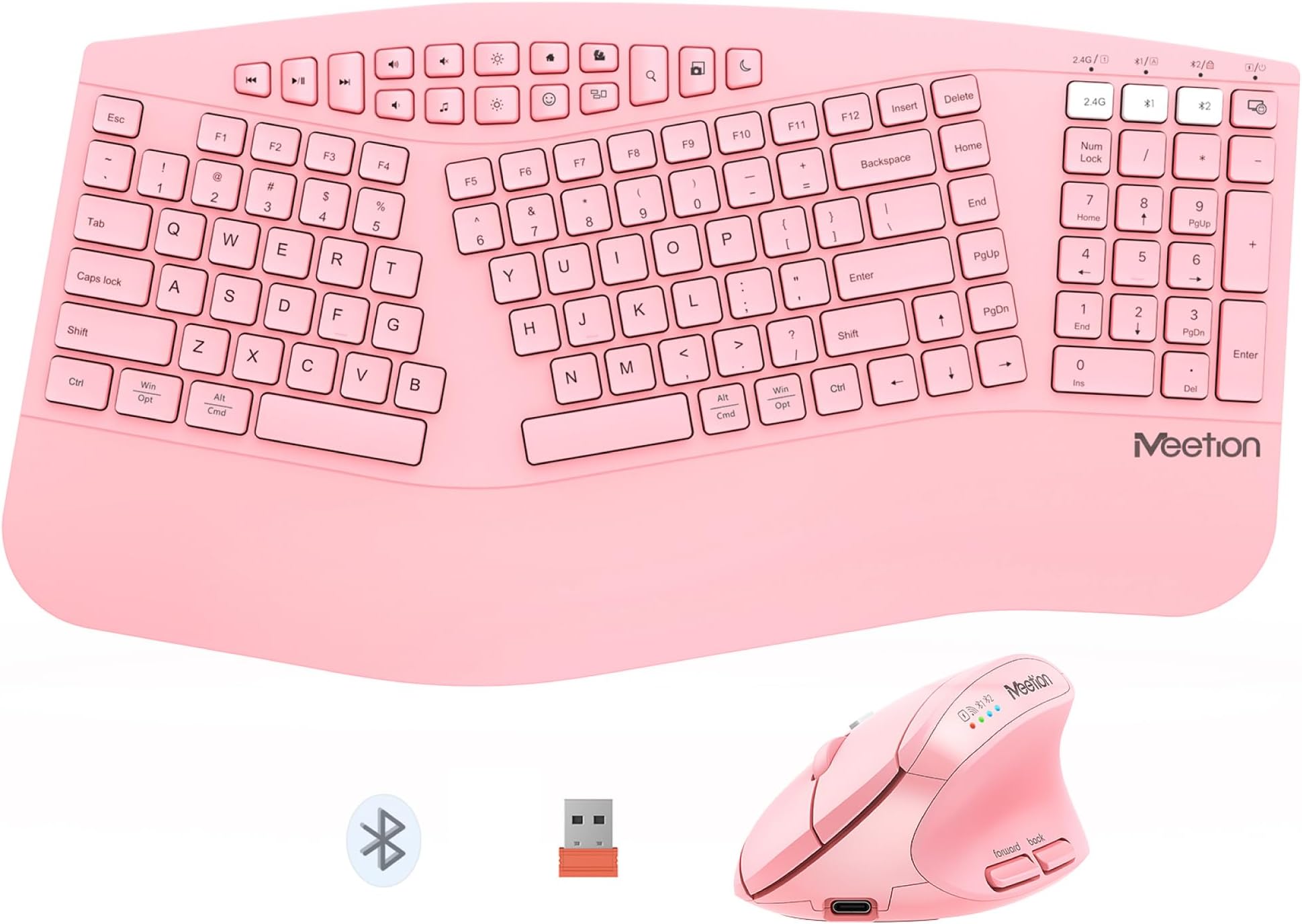 Amazon.com: MEETION 2024 Upgrade Pink Ergonomic Keyboard and Mouse ...