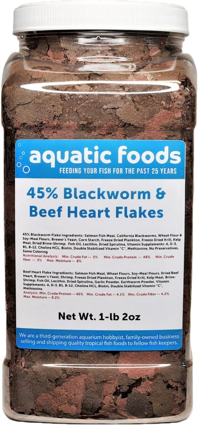 Amazon.com : 45% Blackworm Flake & Beef Heart Flake Mix for Discus ...