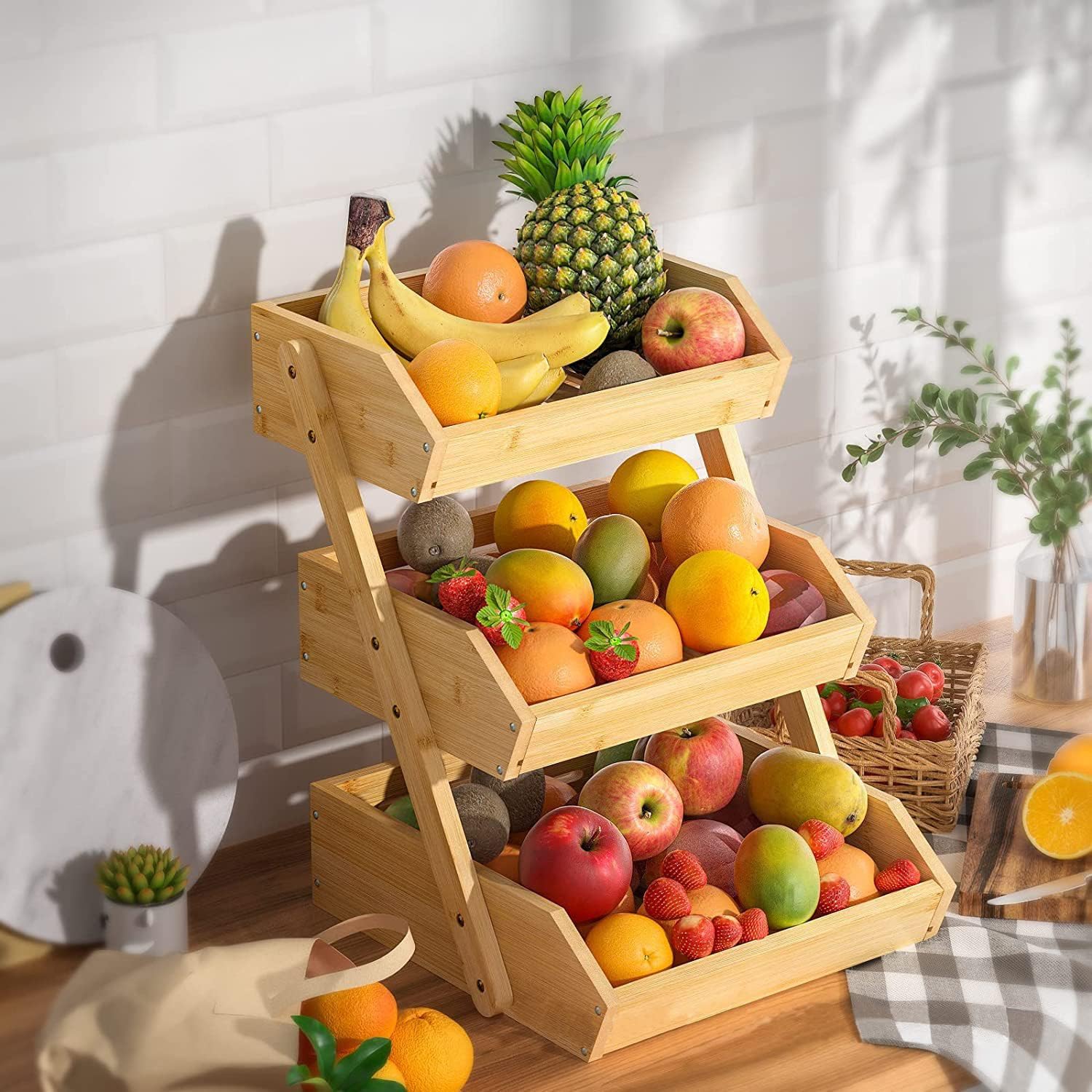 Calm Cozy Obstkorb aus Holz 3 Etagen, Gemüsekorb Obst Etagere ...