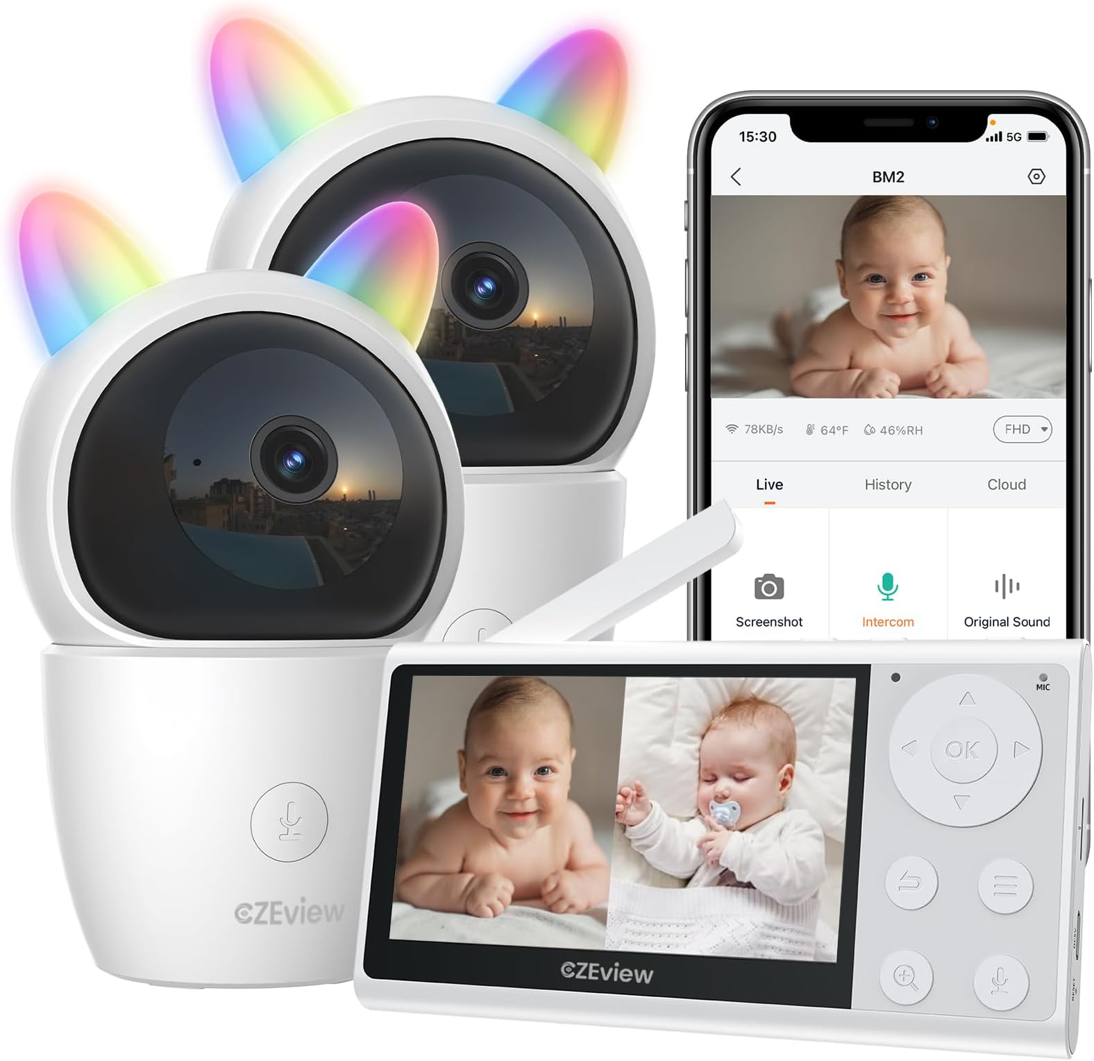 Amazon.com: ieGeek Baby Monitor with 2 Cameras, Split-Screen Video Baby ...