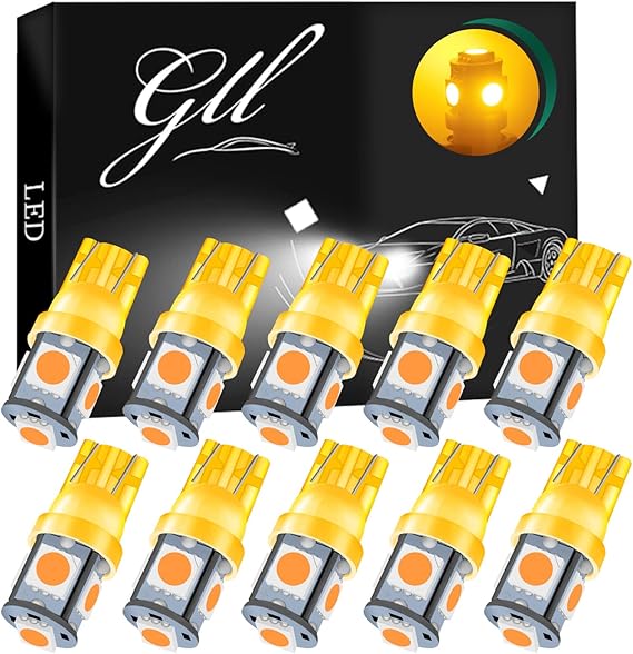 GLL 501 LED Bulbs, Amber Yellow W5W T10 LED Bulbs 5050 5 SMD 120 Lumens ...
