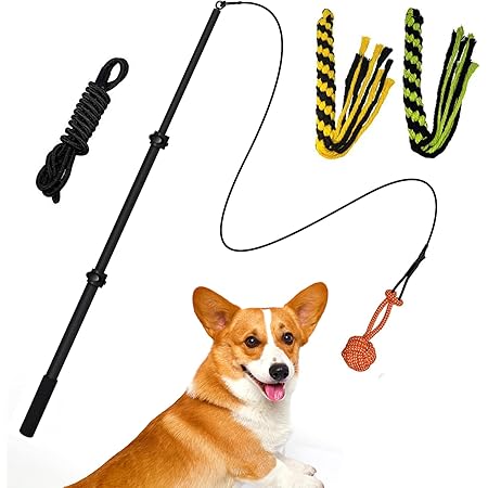 Flirt Pole Rope Dog Toy with Rope Ball and Chasing Tail Chewing Braided ...