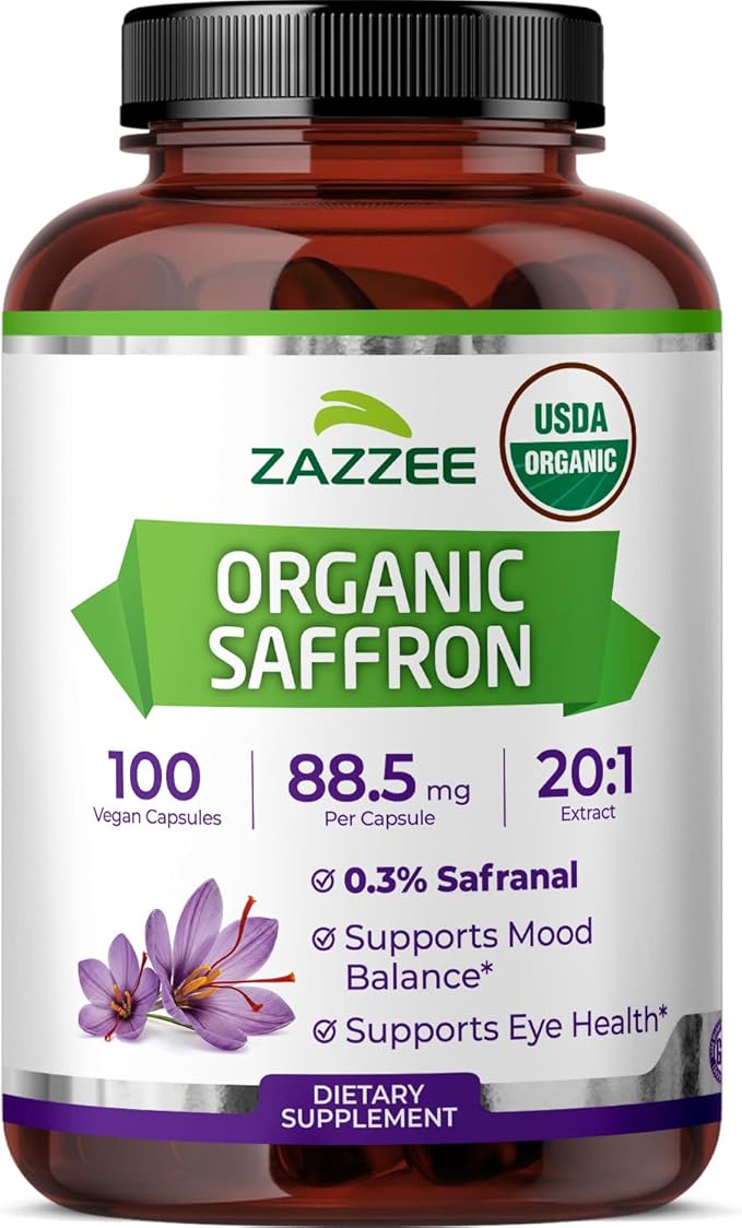 Amazon.com: Zazzee USDA Organic Saffron 20:1 Extract, 88.5 mg, 0.3% ...