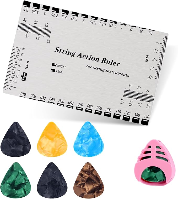 Amazon.com: String Action Ruler & 6pcs Guitar Picks & Pick Organizer ...