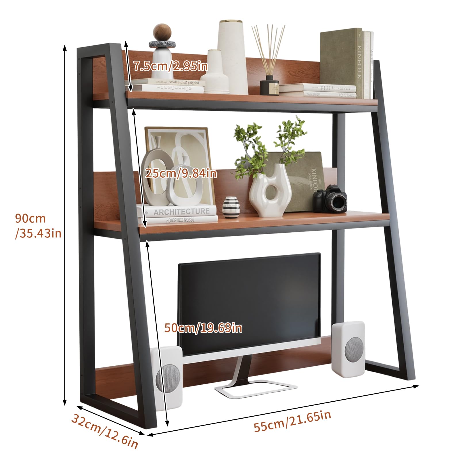 Snapklik.com : AQQHSAIN Desktop Hutch Shelf 2-Tier Ladder Bookshelf ...