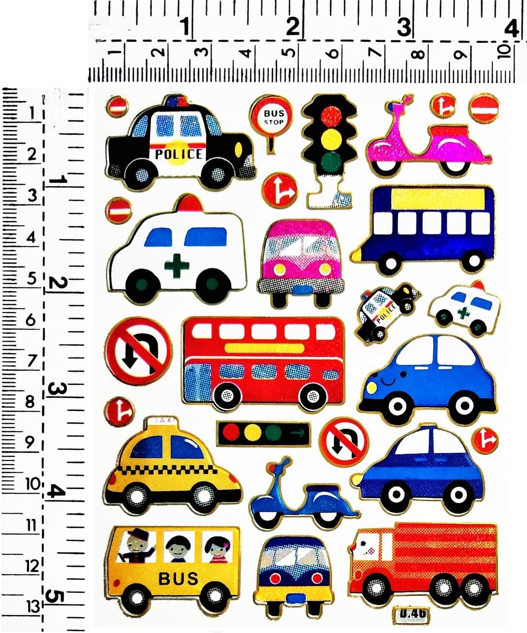 Paquete de 10 hojas de calcomanías con purpurina, tren, ambulancia ...