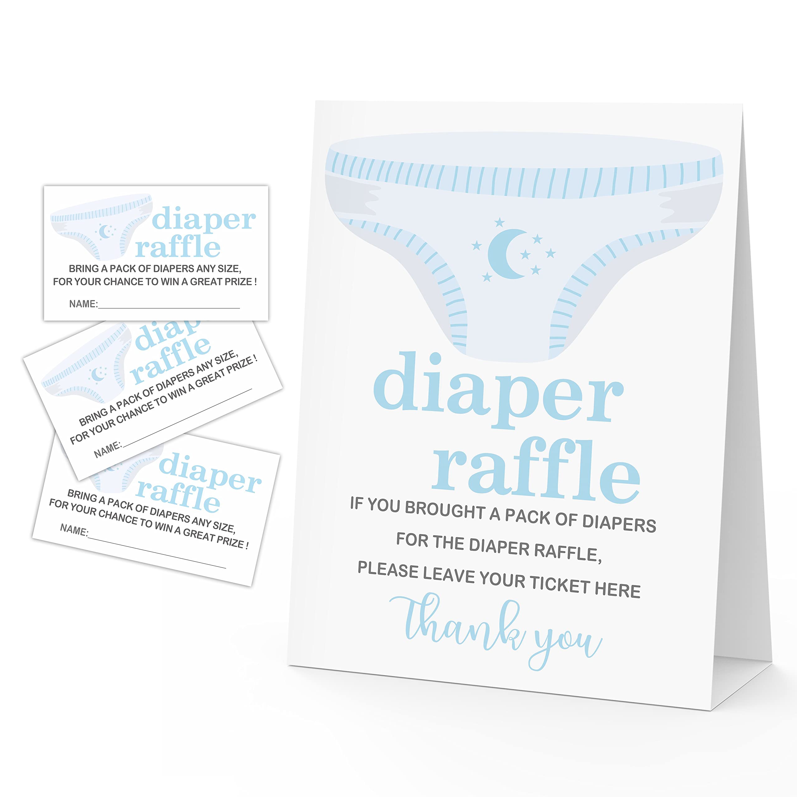 Diaper Raffle For Baby Shower, Blue Diaper Theme Cards, 1 Sign & 50 ...