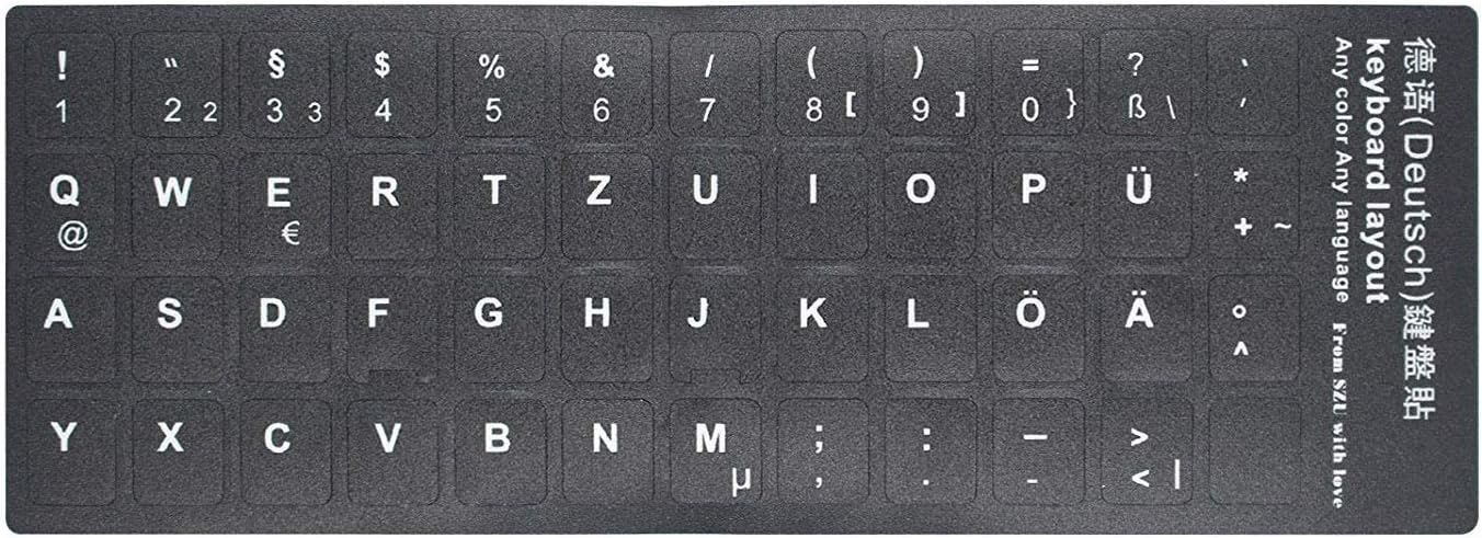 Amazon.com: 2 PCS German Keyboard Stickers with Non-Transparent Black ...