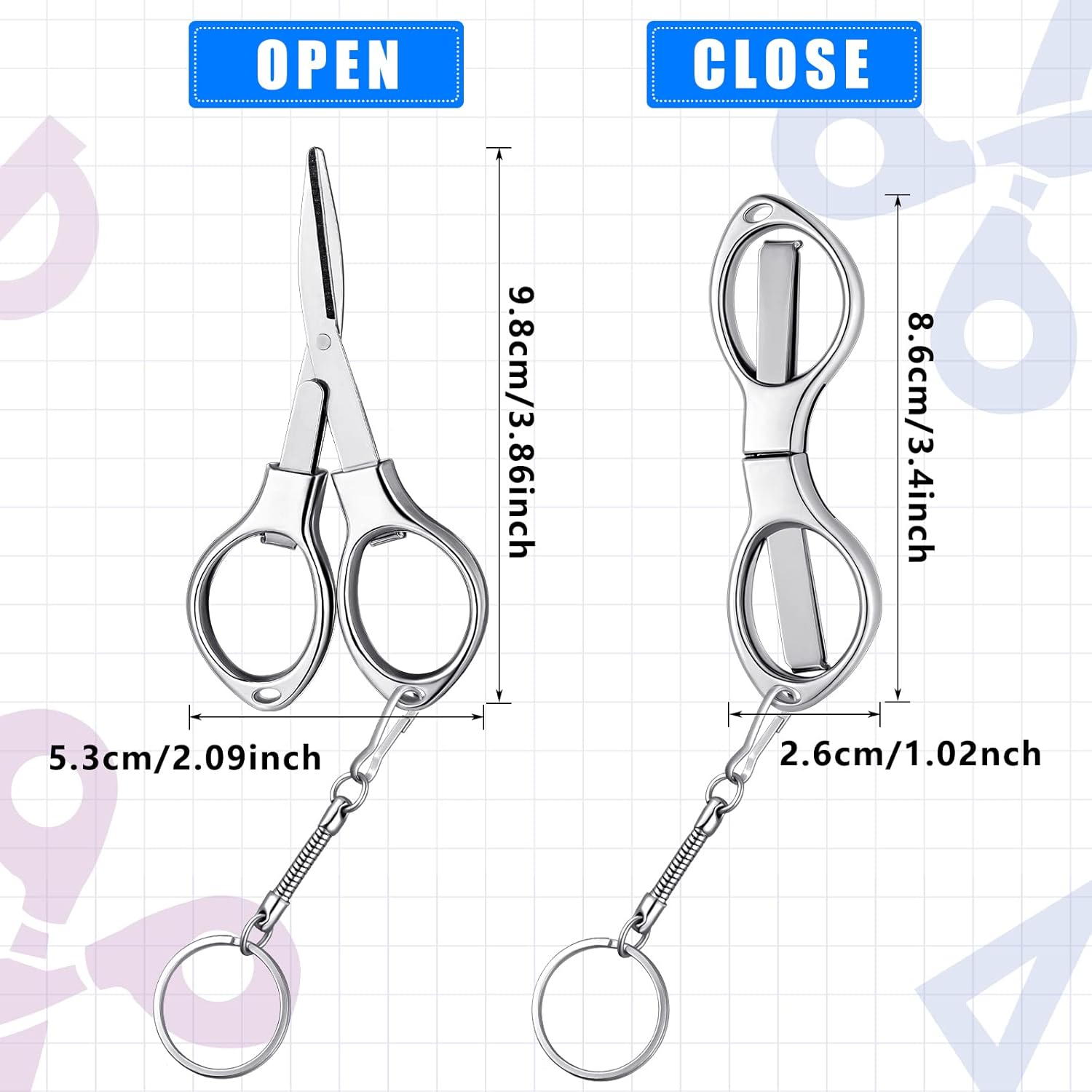 4 Packs Folding Scissors Safe Portable Keychain Trip Scissors ...