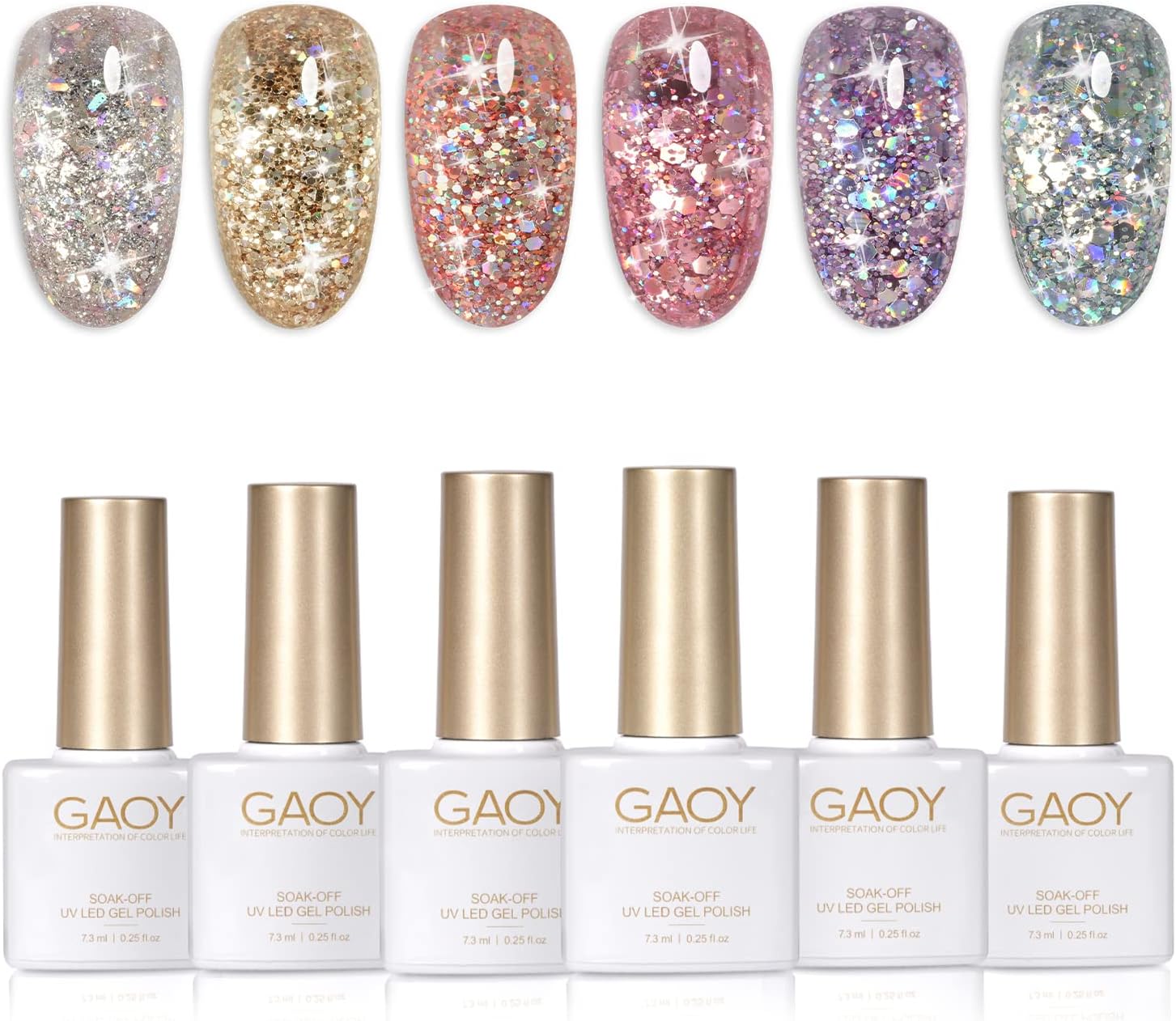 Amazon.com : GAOY Glitter Gel Nail Polish Set, 6 Colors Including Pink ...