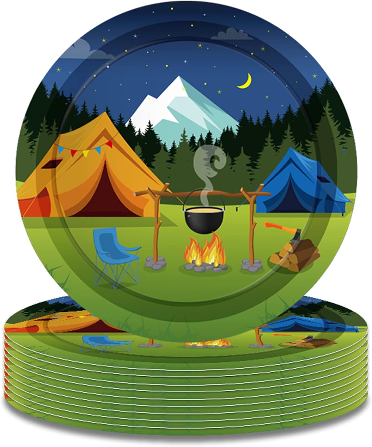 Amazon.com: 24 Pack 7" Camping Party Round Paper Plates Camping Picnic ...