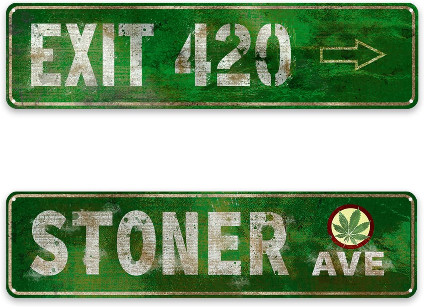 Amazon.com: 2 Pieces Vintage Stoner Avenue Street Sign Retro Exit 420 Sign Decor and Rustic Room ...