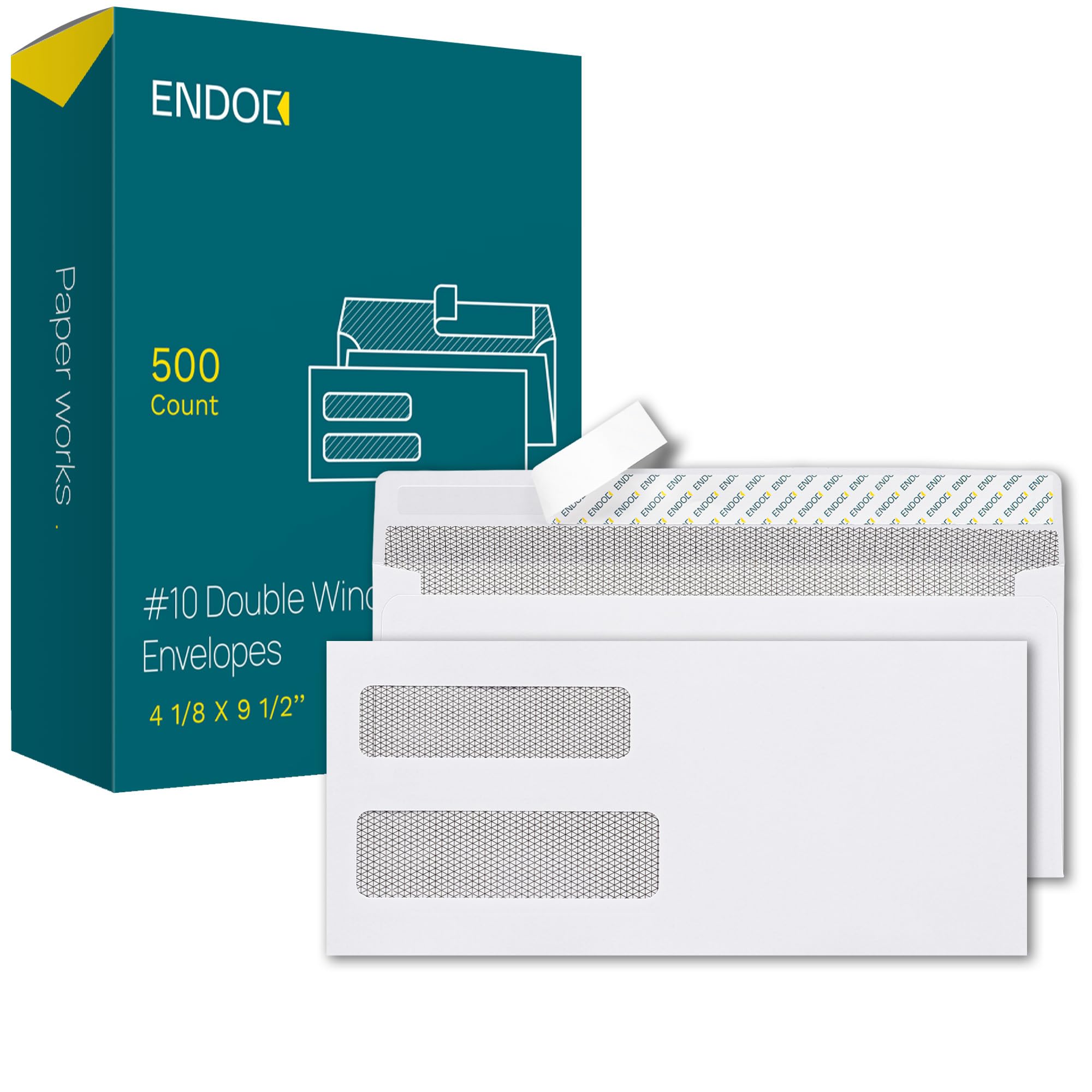 Amazon.com : EnDoc 500#10 Double Window Envelopes Self Seal, 4 1/8 x 9 ...