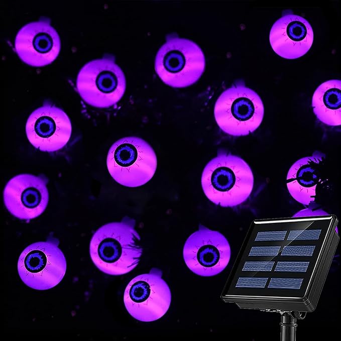 HUGSVIK 40 LED Big Eyeball Solar Purple Halloween Lights, 8 Modes Solar ...