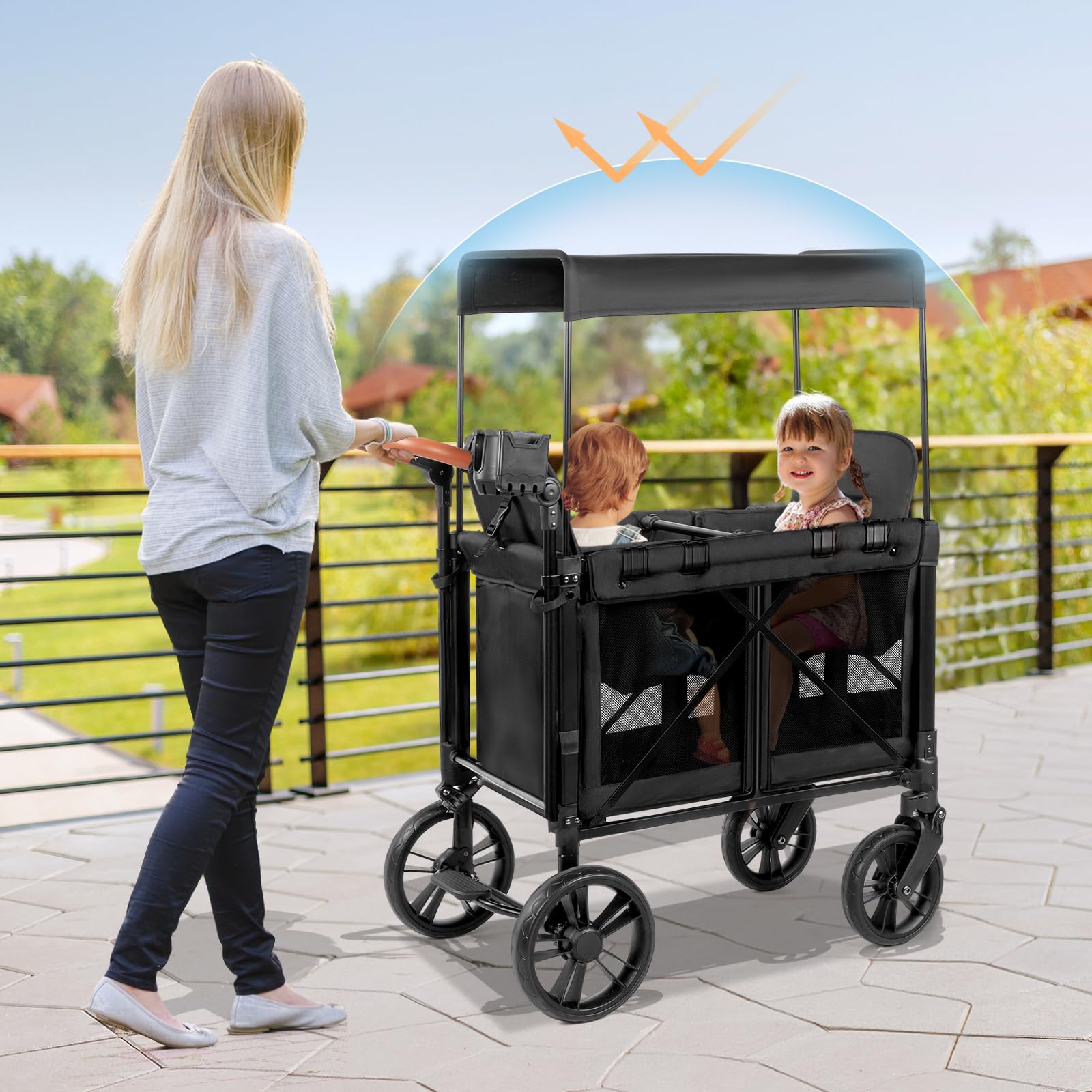 LEADZM Stroller Wagon for 2 Kids, Upgraded Toddler Wagons with All ...