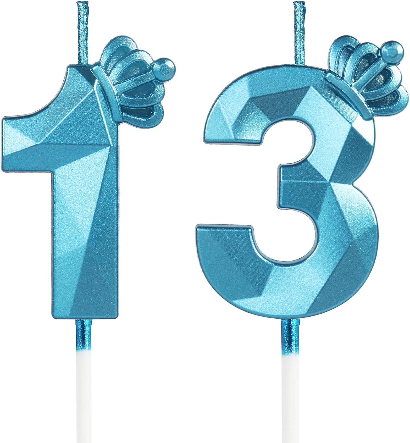 Amazon.com: Number 13 Candles with Crown, 13th Birthday Candles, Blue ...
