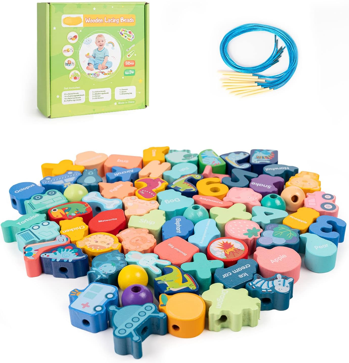 Amazon.com: KOMODOMO 68 PCS Toddler Beads Montessori Threading Toys for ...
