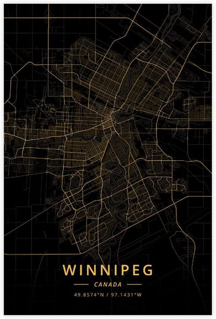 Winnipeg Canada Map Canvas Poster Wall Art Decor Print Picture ...