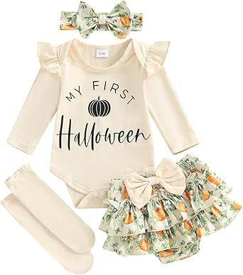 Amazon.com: My 1st Halloween Baby Girl Outfit Newborn Girl's Pumpkin Romper And Ruffle Bloomer ...