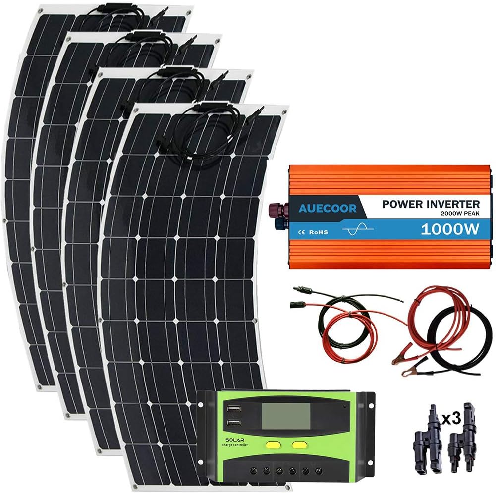 Amazon.com: AUECOOR 400 Watts Complete Flexible Solar Panel Kit with ...