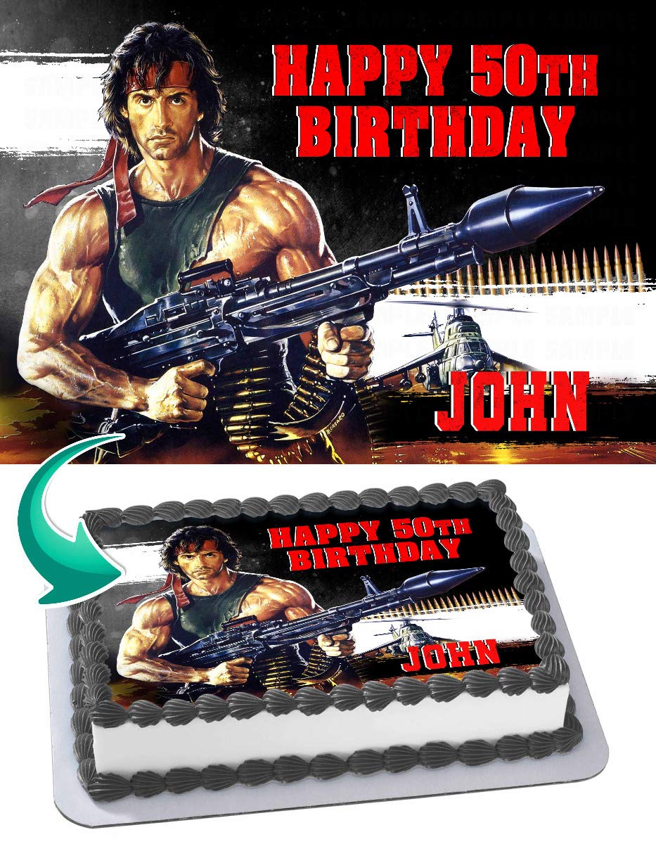 Amazon.com: Cakecery Rambo Edible Cake Image Topper Personalized ...