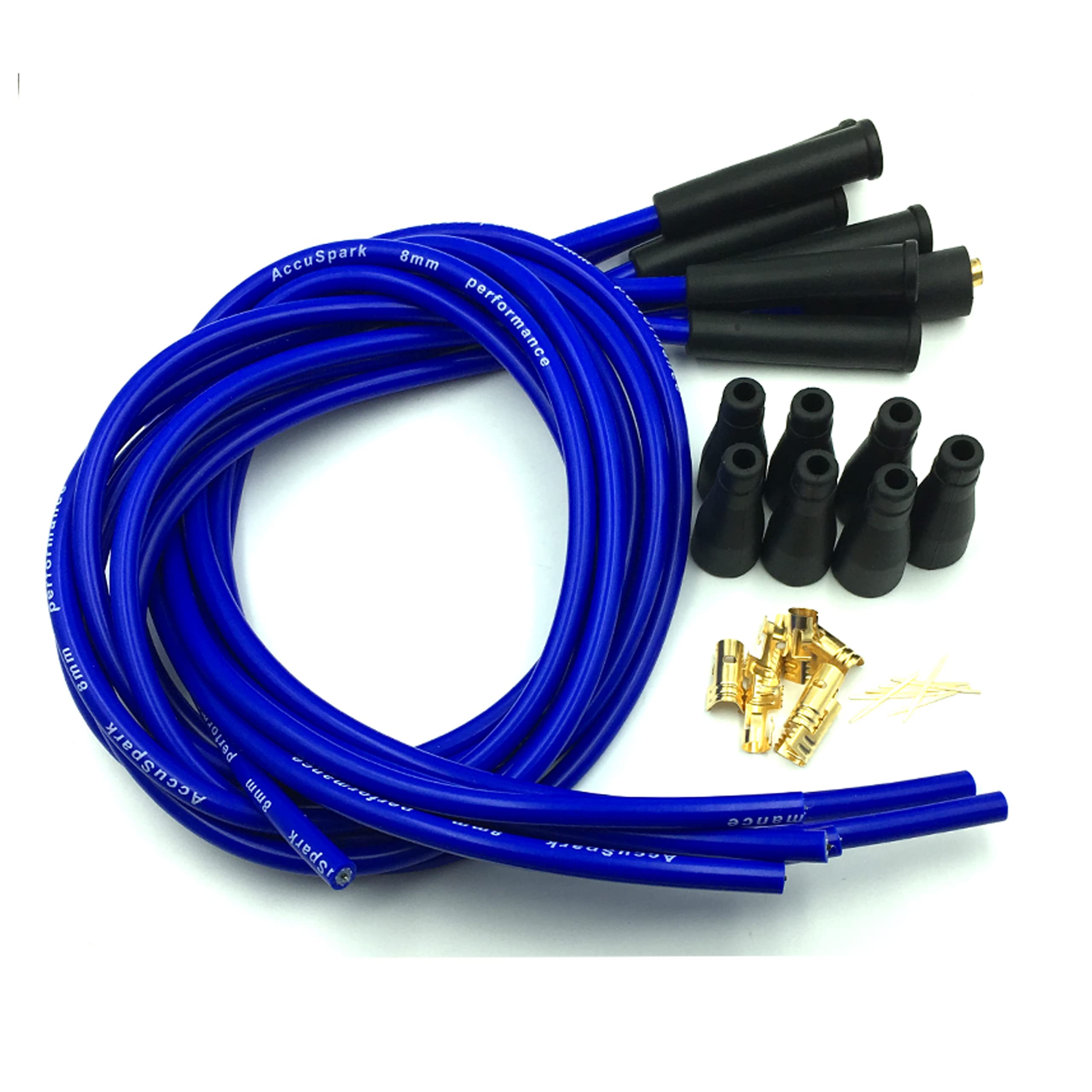 Accuspark Blue Silicon 8mm HT lead Custom leads for 4 cyl cars : Amazon ...