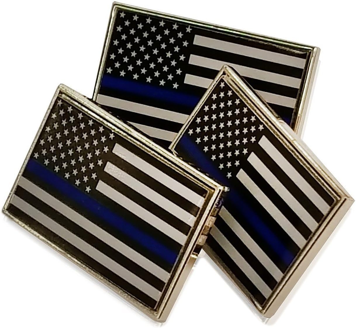 3 Pack of Thin Blue Line American Flag Police Support Lapel Pins ...