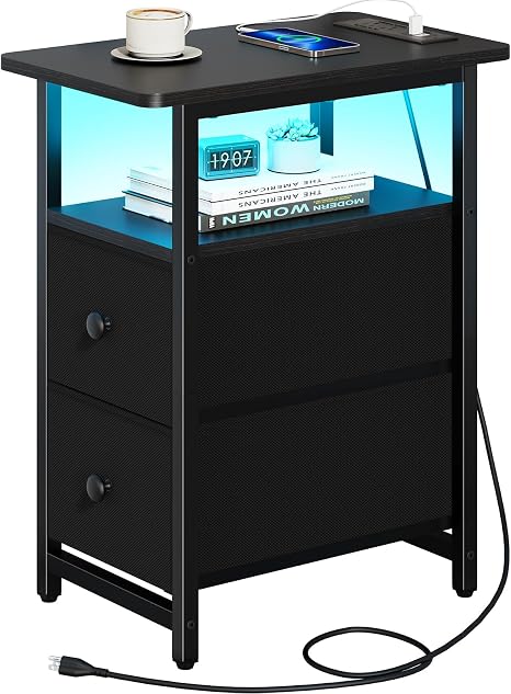 Amazon.com: Yoobure End Table with Charging Station, Narrow Side Table ...
