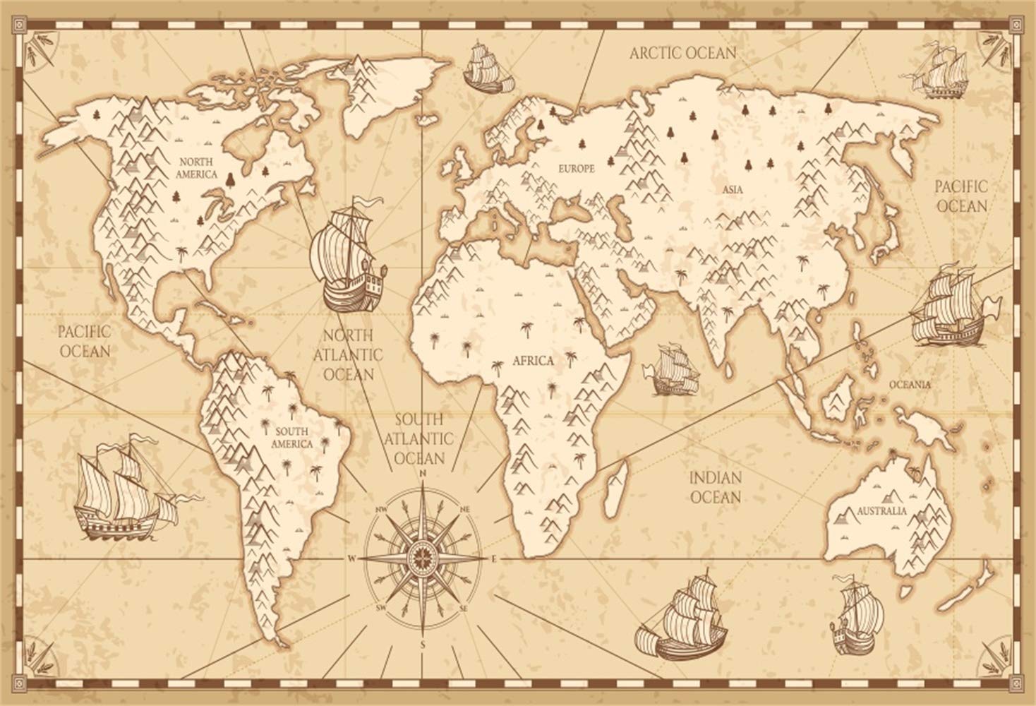 Edcott 10x7ft Ancient World Map Backdrop Military Nautical Theme Vinyl ...