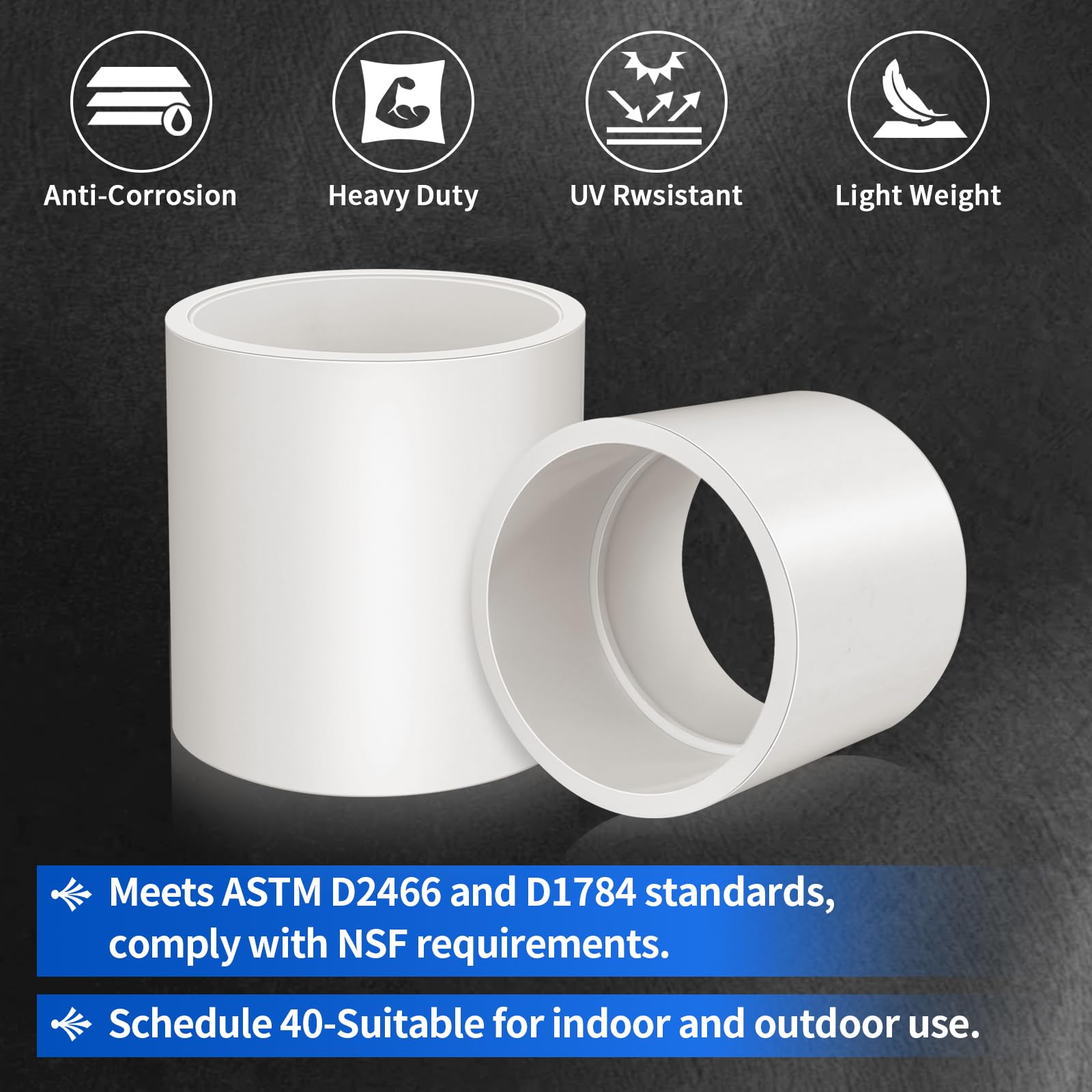 Snapklik.com : 2Pcs White 4 Inch PVC Coupling, Socket X Socket ...