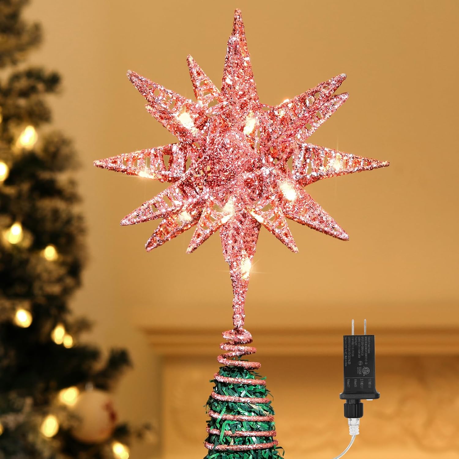 Amazon.com: Lewondr Christmas Star Tree Topper, 3D Star Plugged ...