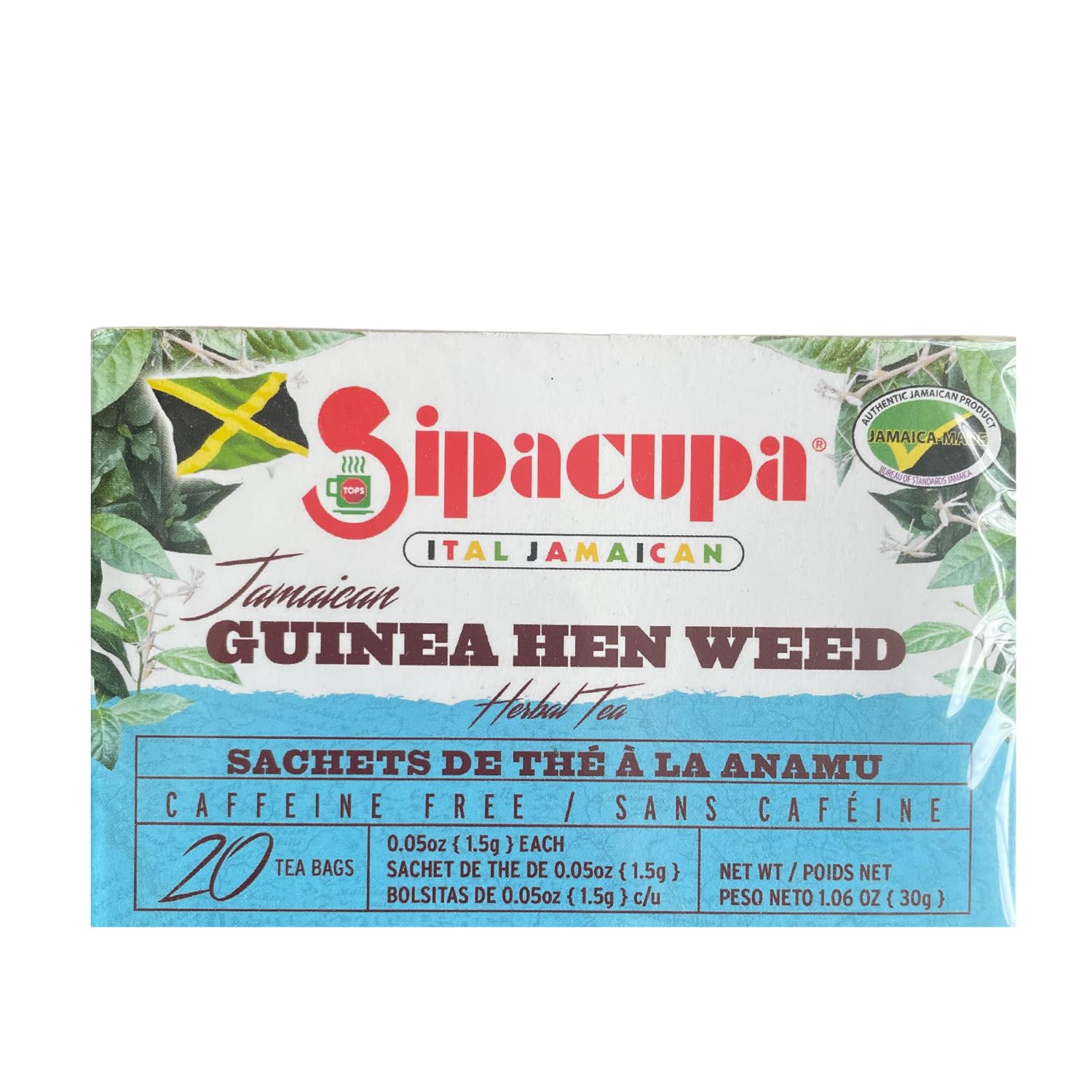 Amazon.com : JAMAICAN GUINEA HEN WEED TEA, 20 INDIVIDUAL WRAPPED TEA ...