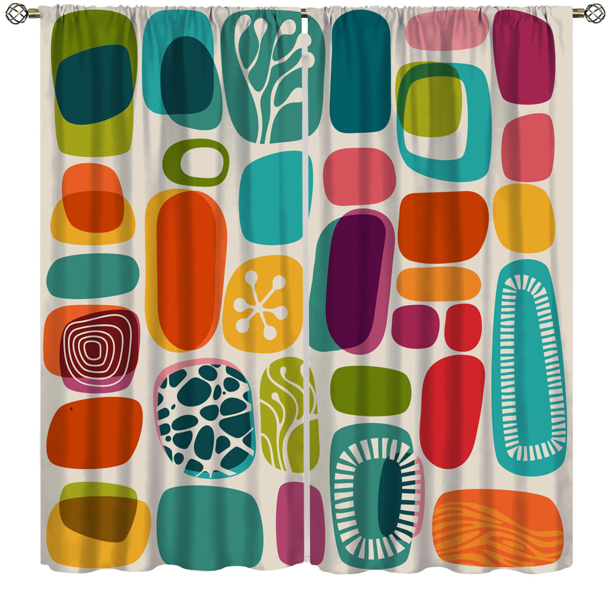 Amazon.com: SENRUEGT Geometric Shapes Retro Curtains,Colorful ...