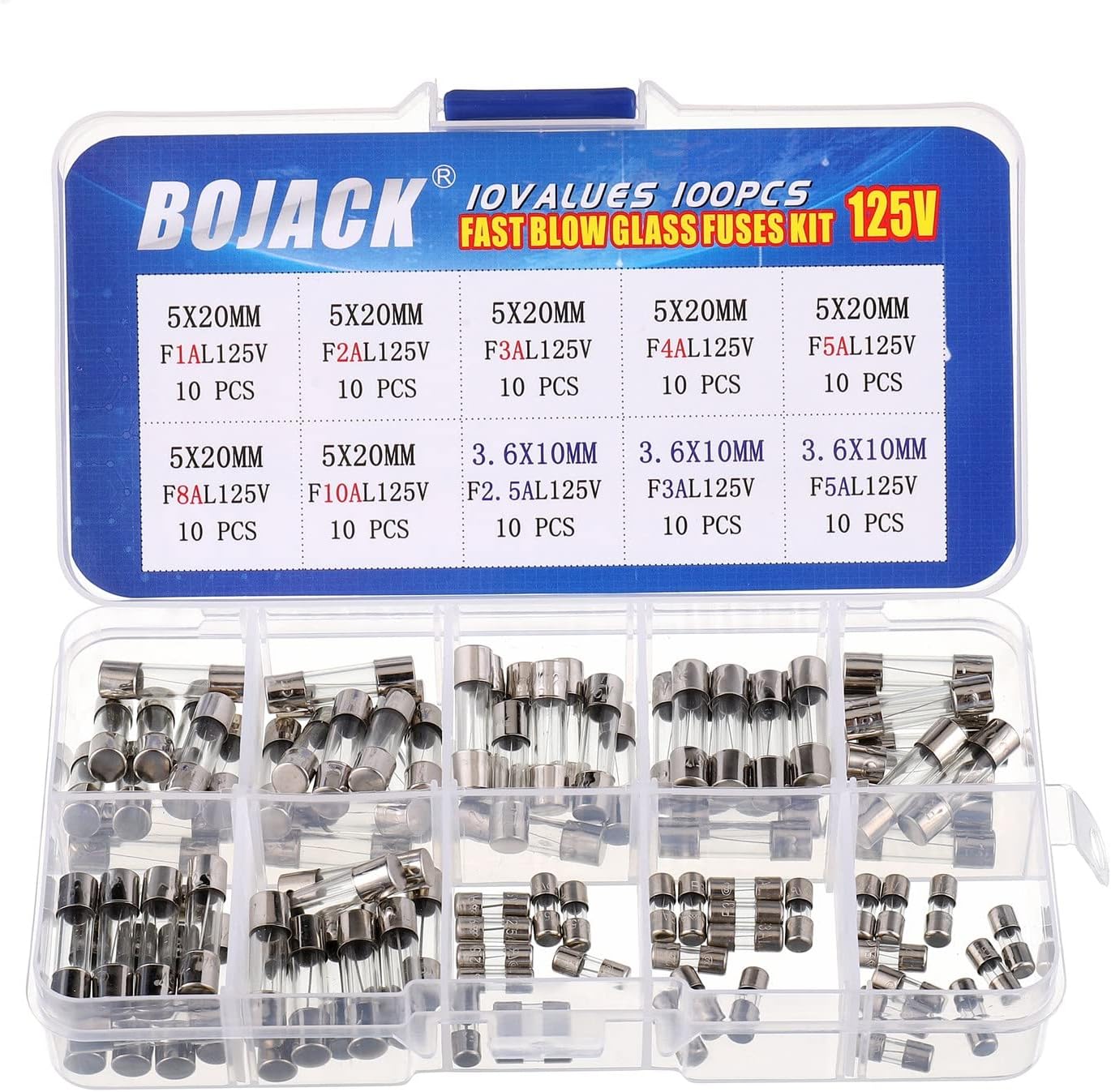 SIXQJZML 10 Pack F8AL Fast-Blow Fuse 8A 8amp 125V Glass Fuses 0.2 x 0. ...