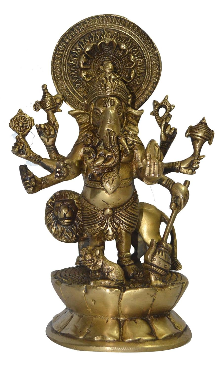 Buy Real Expo Beautiful Simha Ganesha/Ganesh With Lion & 6 Arms Brass ...