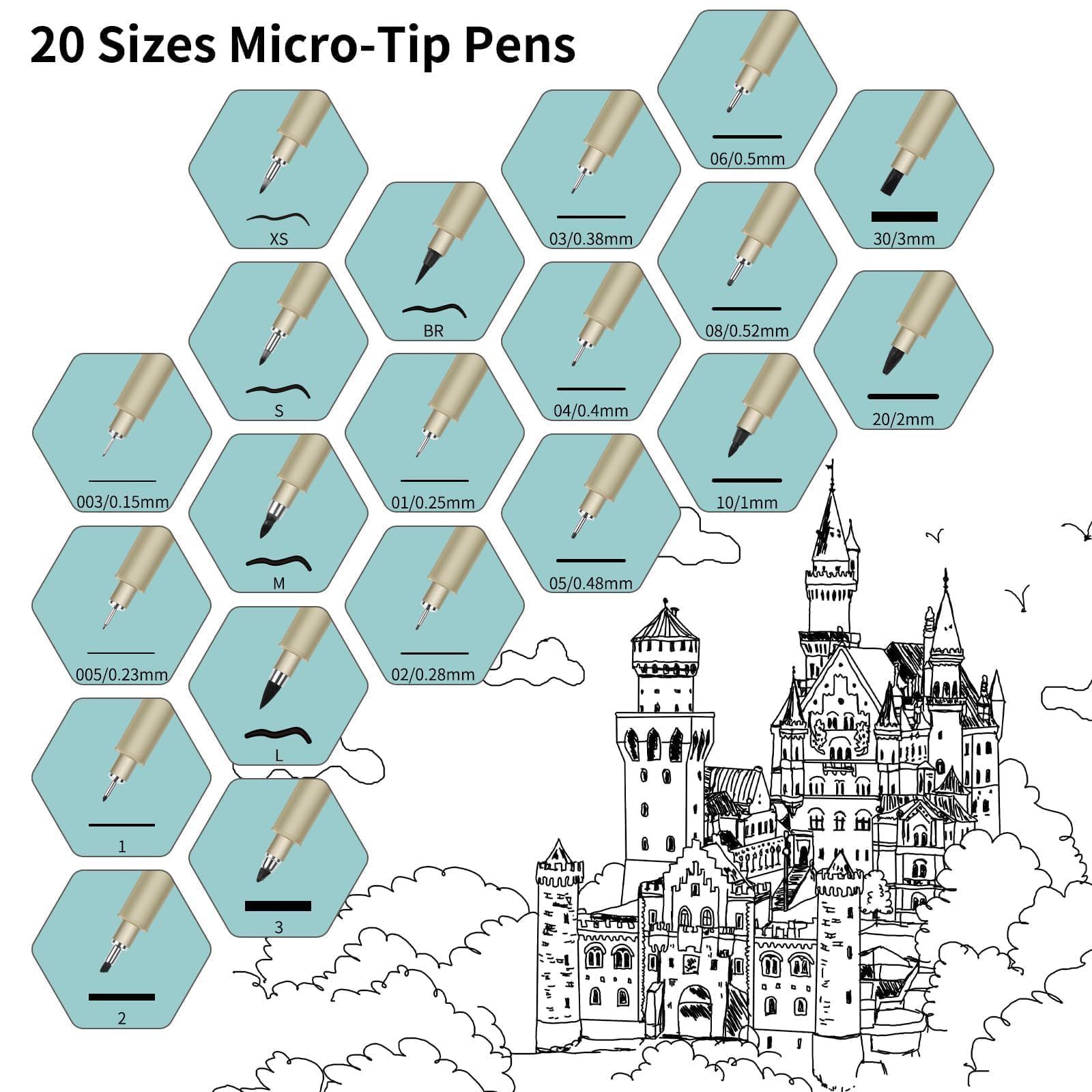 Snapklik.com : Black Micro Pens, 20 Sizes In 0.15mm - 5mm, Waterproof ...