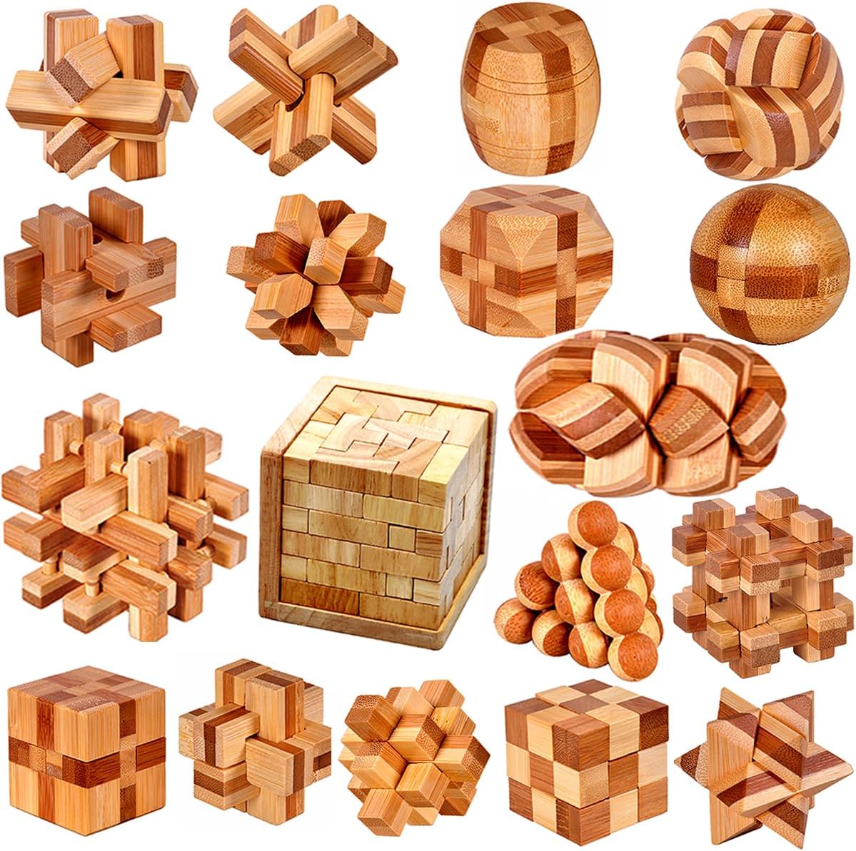 Amazon.com: 18 Pack Wooden Brain Teaser Puzzles Stress Relief Toys ...